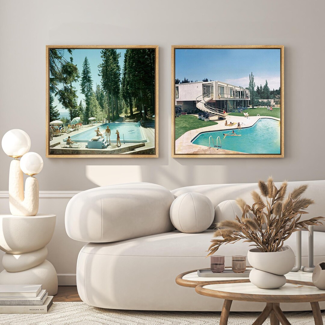 Retro Poolside Wall Art - Set of 2 Framed Vintage Resort Canvas Prints ...