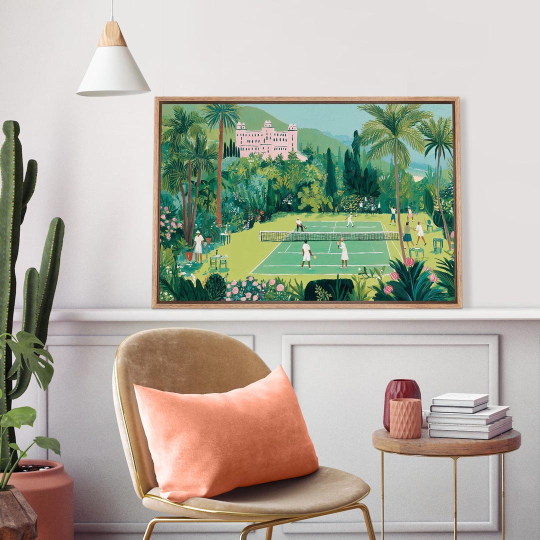 Tropical Tennis Wall Art - Framed Vibrant Garden Canvas Print, Vintage ...