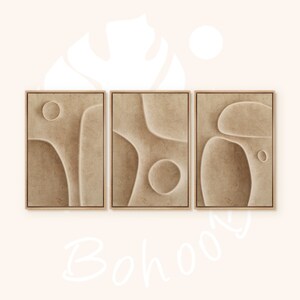 Framed Canvas Wasabi Wall Art Set of 3 Abstract Geometric Beige Japandi ...
