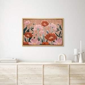 Boho Wall Art Prints, Retro Botanical Flower Gallery Wall Art, Red ...