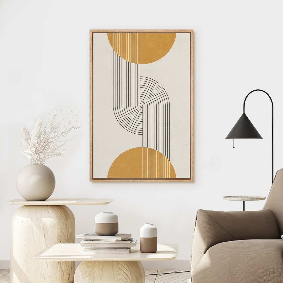 Framed Canvas Print Wall Art Dark Line Art Illusions With Yellow ...