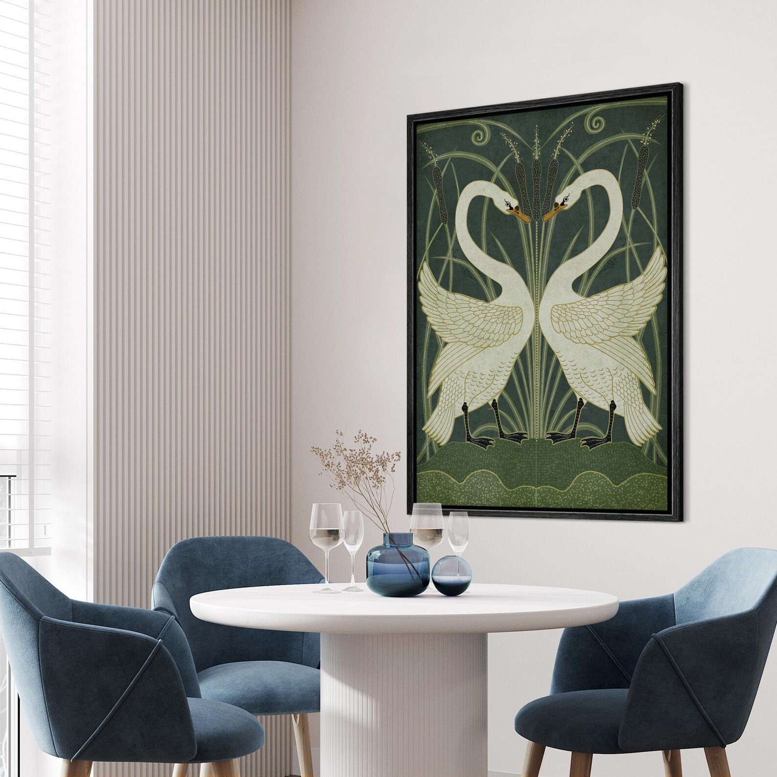 Framed Canvas Wall Art Prints Art Nouveau Swans Art Print Minimalist ...