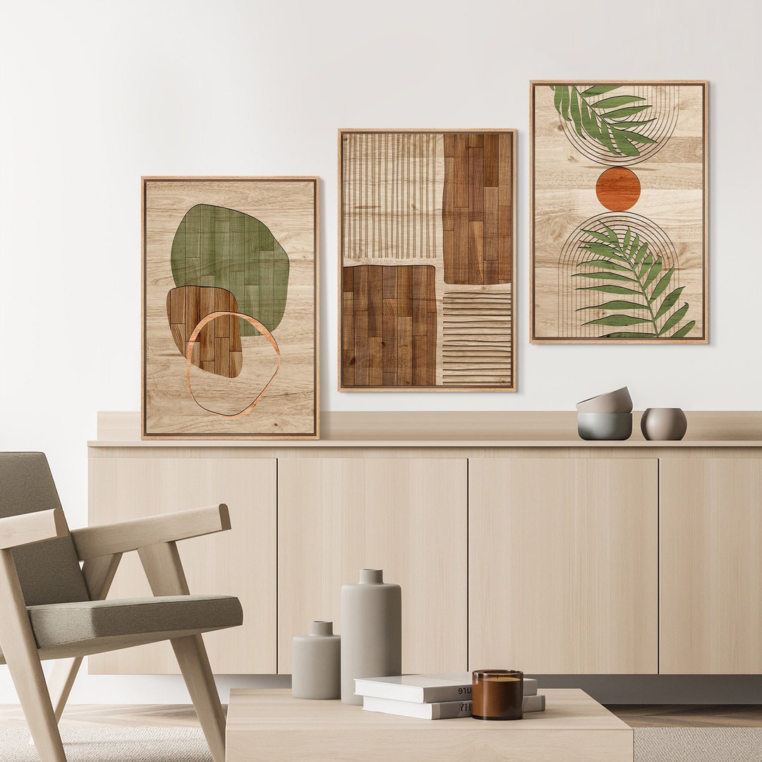 Framed Wall Art Print Mid-century Modern Wood Panel Style Pastel ...