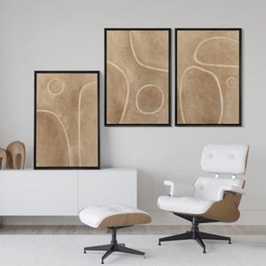 Framed Canvas Wasabi Wall Art Set of 3 Abstract Geometric Beige Japandi ...