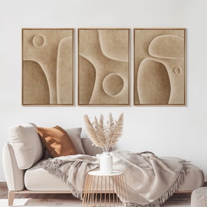 Framed Canvas Wasabi Wall Art Set of 3 Abstract Geometric Beige Japandi ...