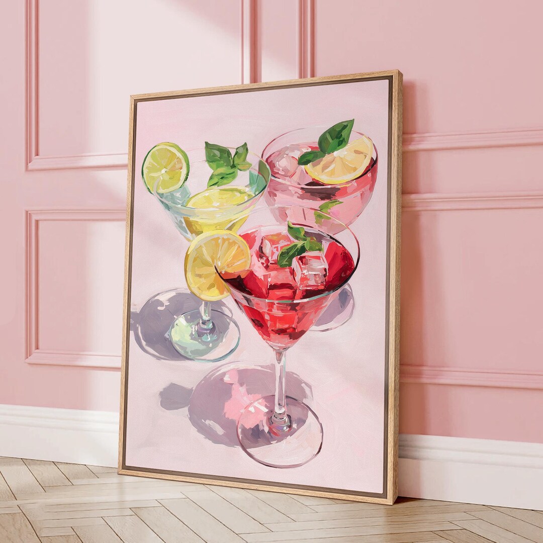 Vibrant Cocktail Wall Art - Framed Gin & Tonic With Lemon Mint Canvas ...