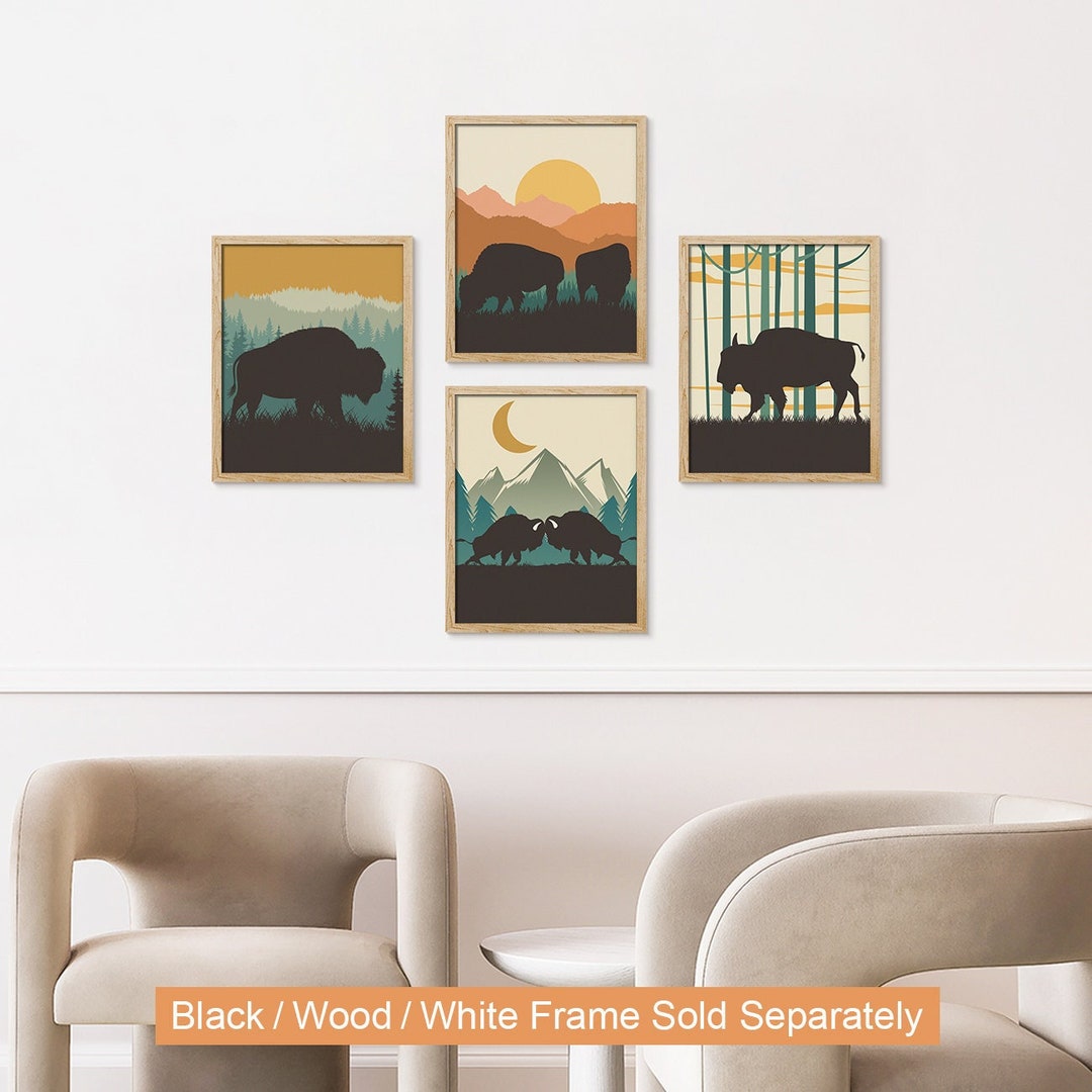 Mid-century Modern Animal Artwork, Southwest, Bison & Buffalo, Mountain ...