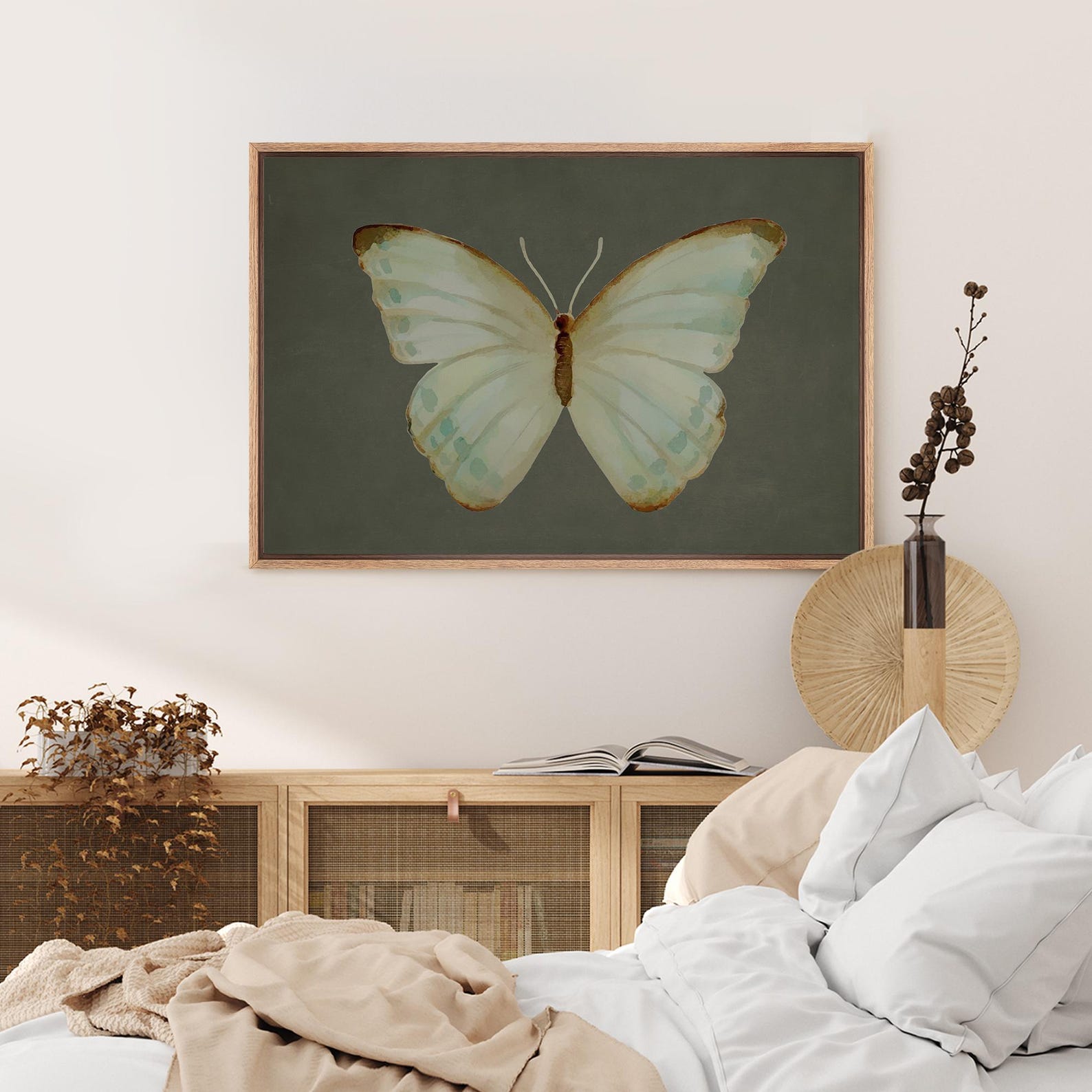 Framed Canvas Wall Art Prints Abstract Green Butterfly Artwork ...