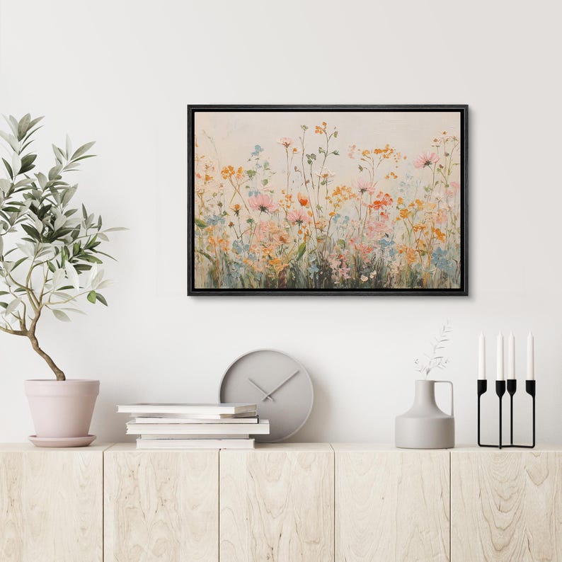 Framed Pastel Wildflower Wall Art, Spring Floral Meadow Canvas Print ...