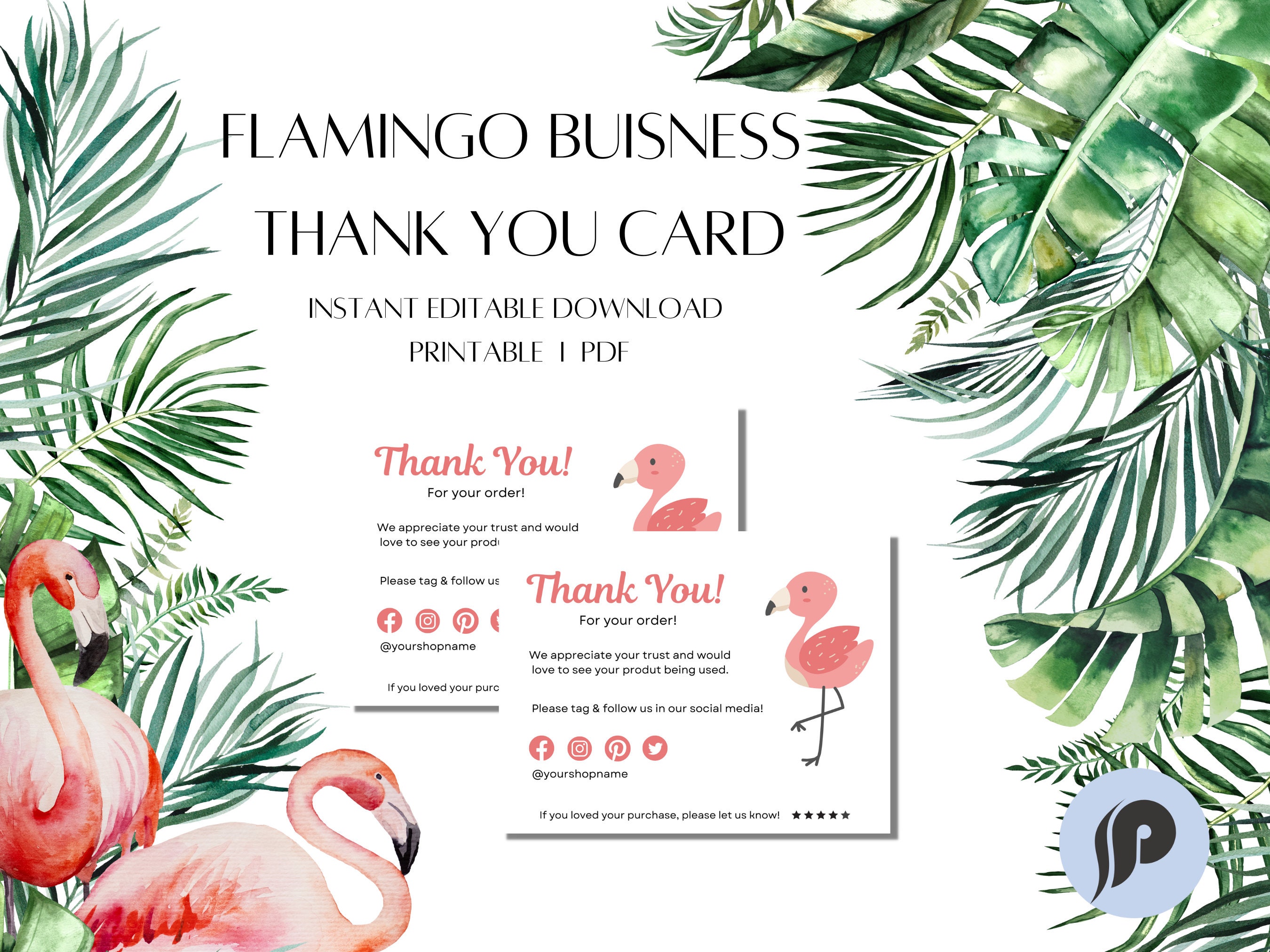 Flamingo Business Thank You Card Editable DIY Canva - Etsy