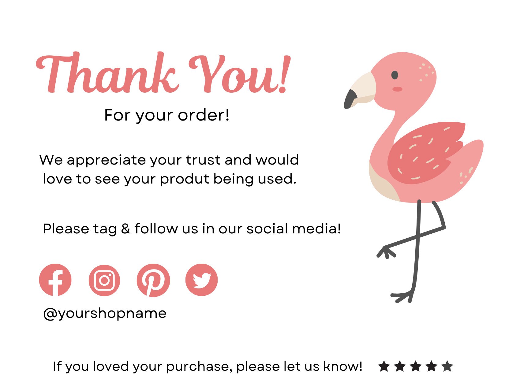 Flamingo Business Thank You Card Editable DIY Canva - Etsy