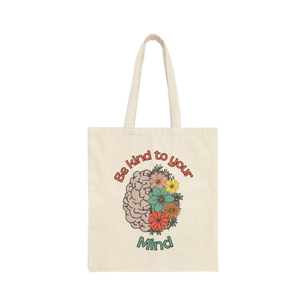 Floral Brain 100% Cotton Canvas Tote Bag, Mental Health Gift - Etsy