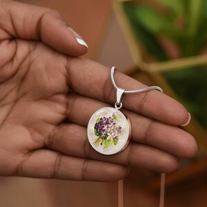 Personalized Violet Flower Art, Custom Pendant With Luxury Necklace ...