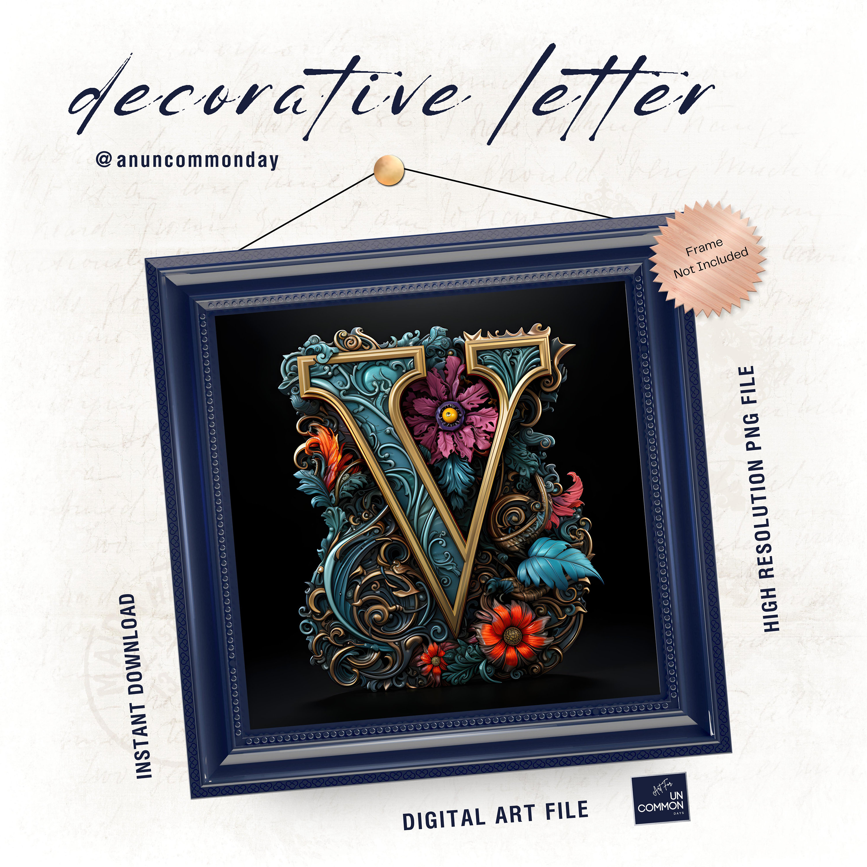 Goth Decorative Letter V, Art Letters, Digital Downloadable Printable ...