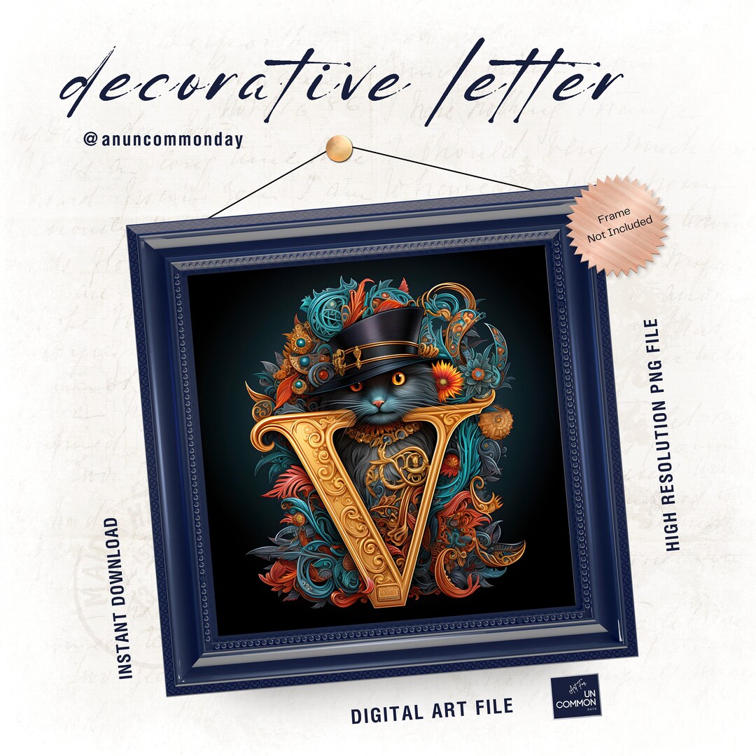 Goth Decorative Letter V, Art Letters, Digital Downloadable Printable ...