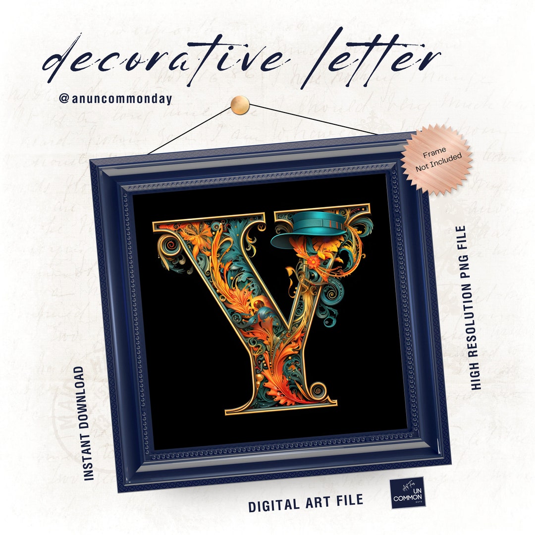 Floral Decorative Letter Y, Art Letters, Digital Downloadable Printable ...