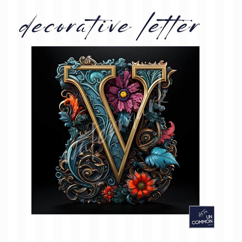 Goth Decorative Letter V, Art Letters, Digital Downloadable Printable ...