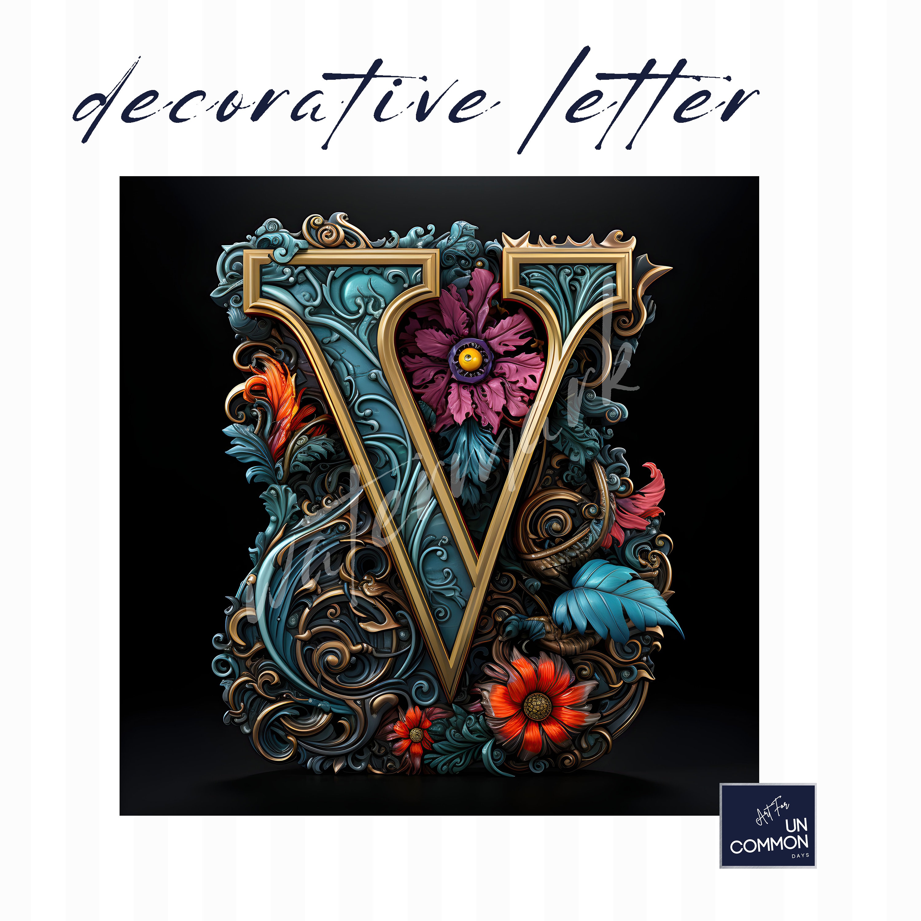 Goth Decorative Letter V, Art Letters, Digital Downloadable Printable ...