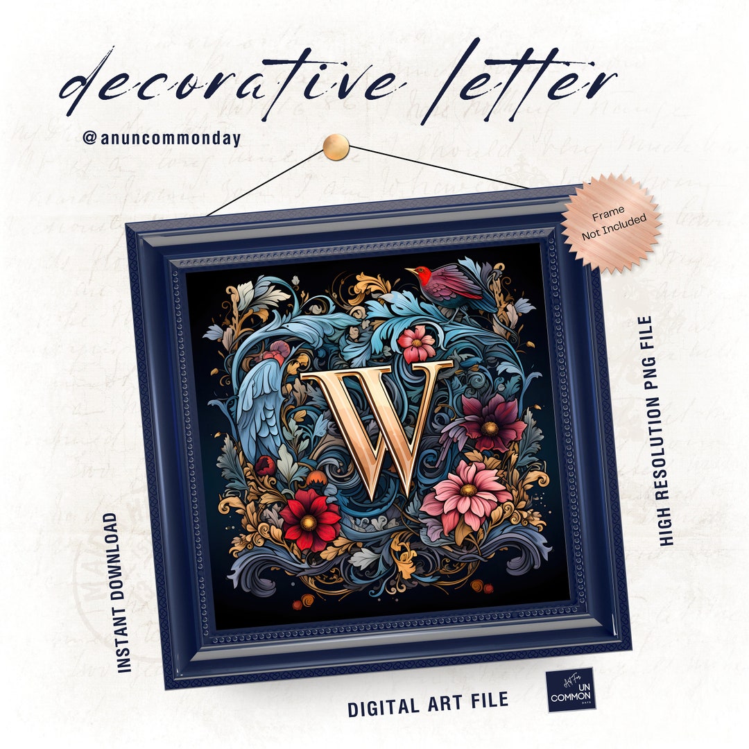 Floral Decorative Letter W, Art Letters, Digital Downloadable Printable ...