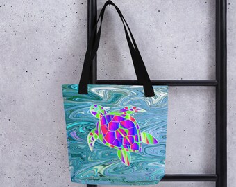 New Large Handmade Sea Turtle Ocean Denim Tote Bag - Etsy