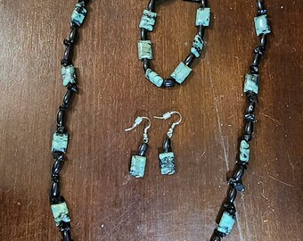 Green and Black Tribal Jewelry Set - Etsy