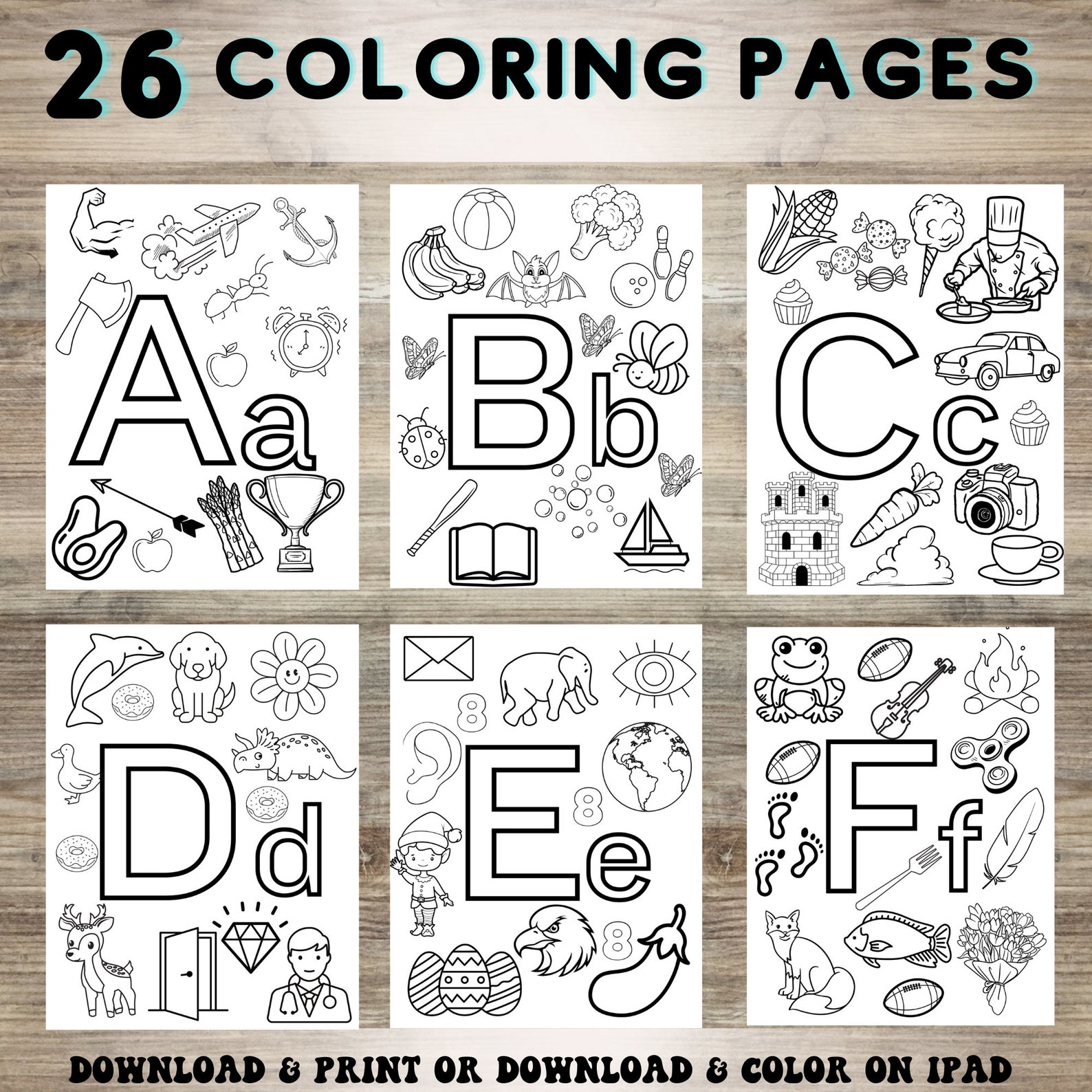 26 ABC Coloring Pages, Alphabet Digital Coloring Book, ABC Book ...