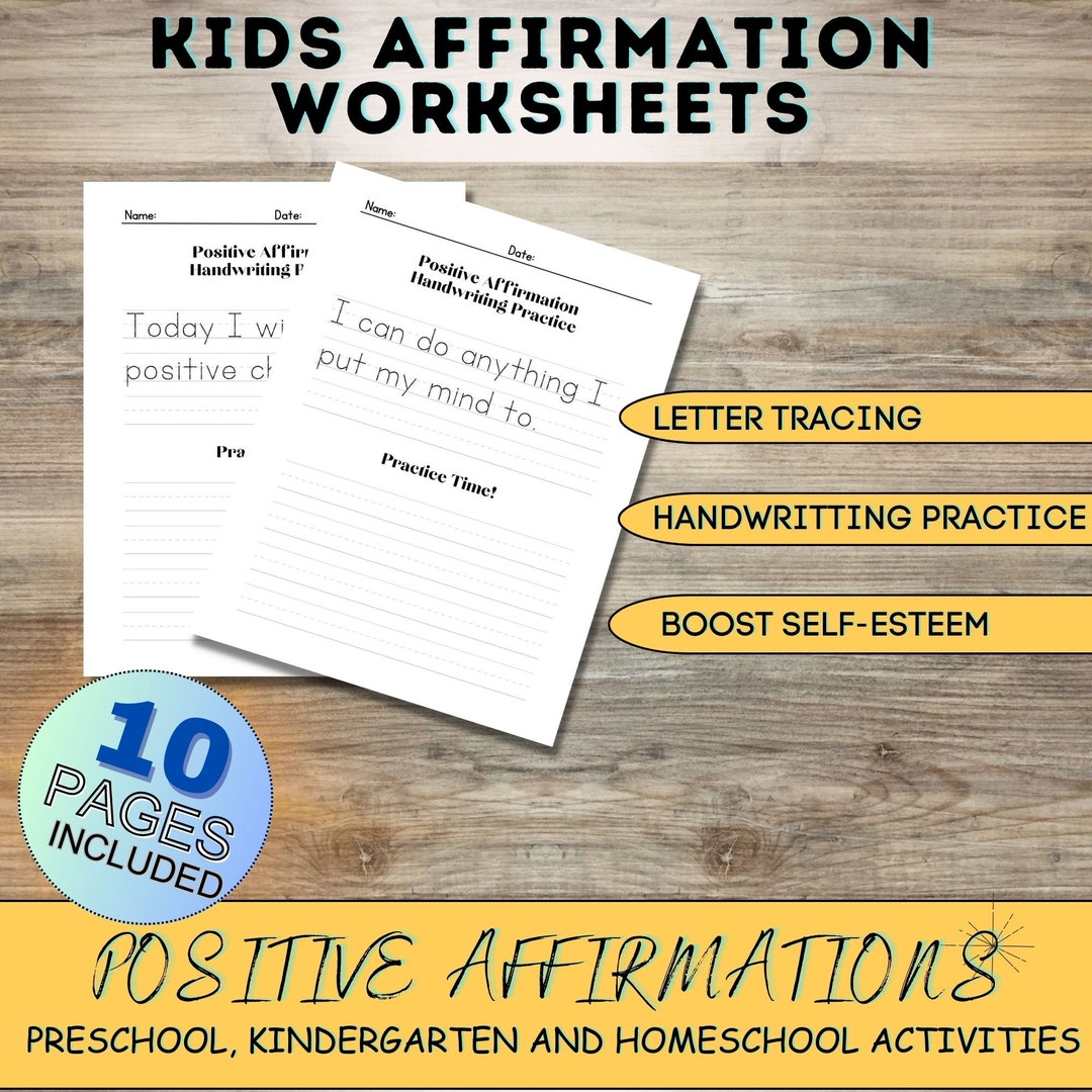 Kids Affirmation Worksheet, Handwriting Practice to Boost Self-esteem ...