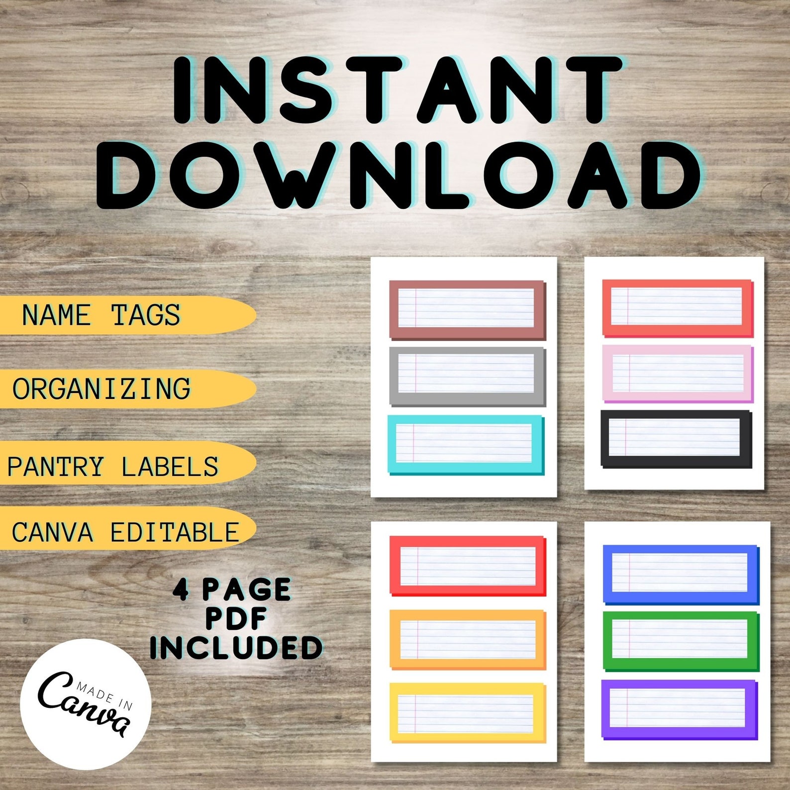 12 Bright Colorful Lined Labels Canva Template Printable PDF File ...