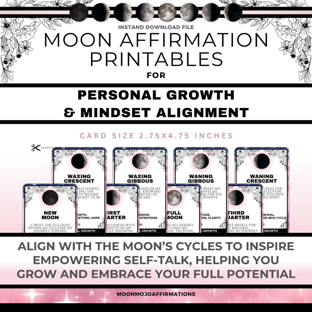Printable Moon Phase Affirmation Cards for Personal Growth and Lunar ...
