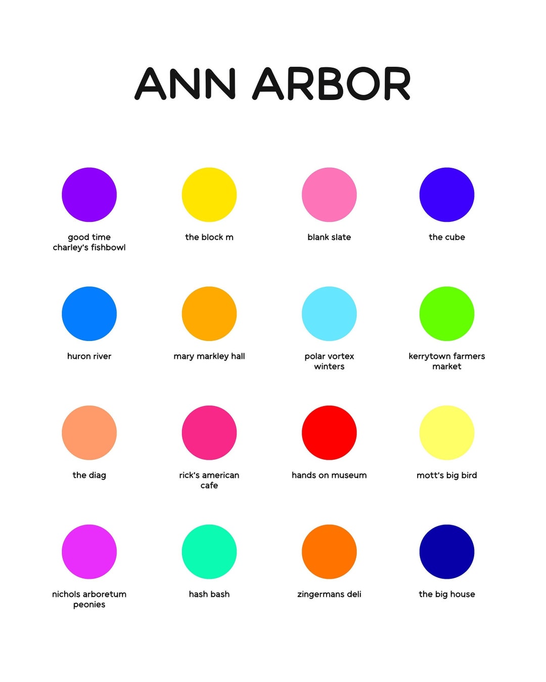 Ann Arbor Color Palette Neon Digital Print 8x10, 16x20 - Etsy