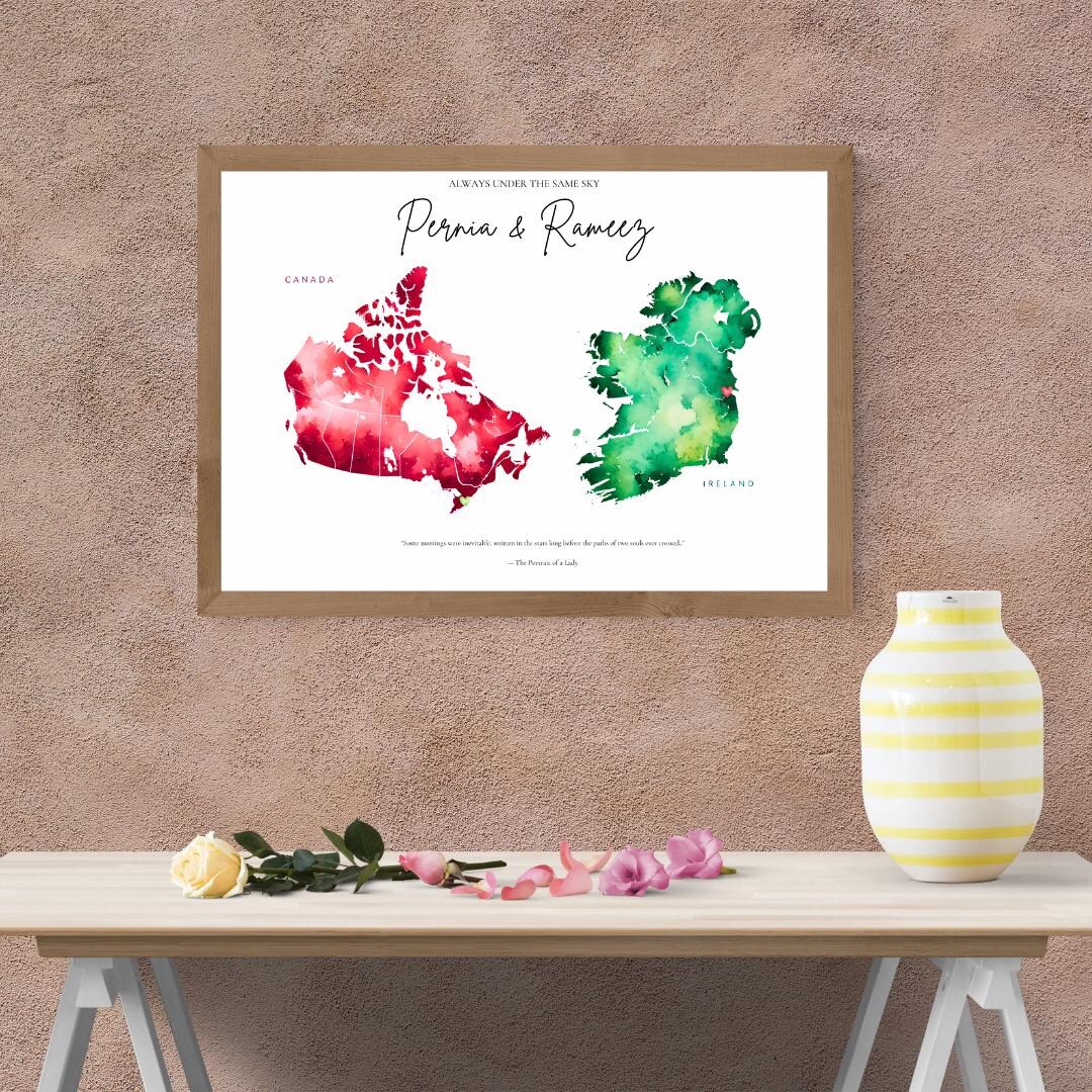 Love Map Customized Printable, Long Distance Relationship Map, Long ...