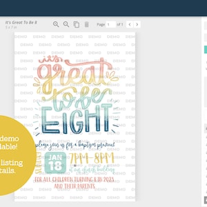 It's Great to Be 8 Invitation Editable - Eight Year Old Birthday - LDS ...