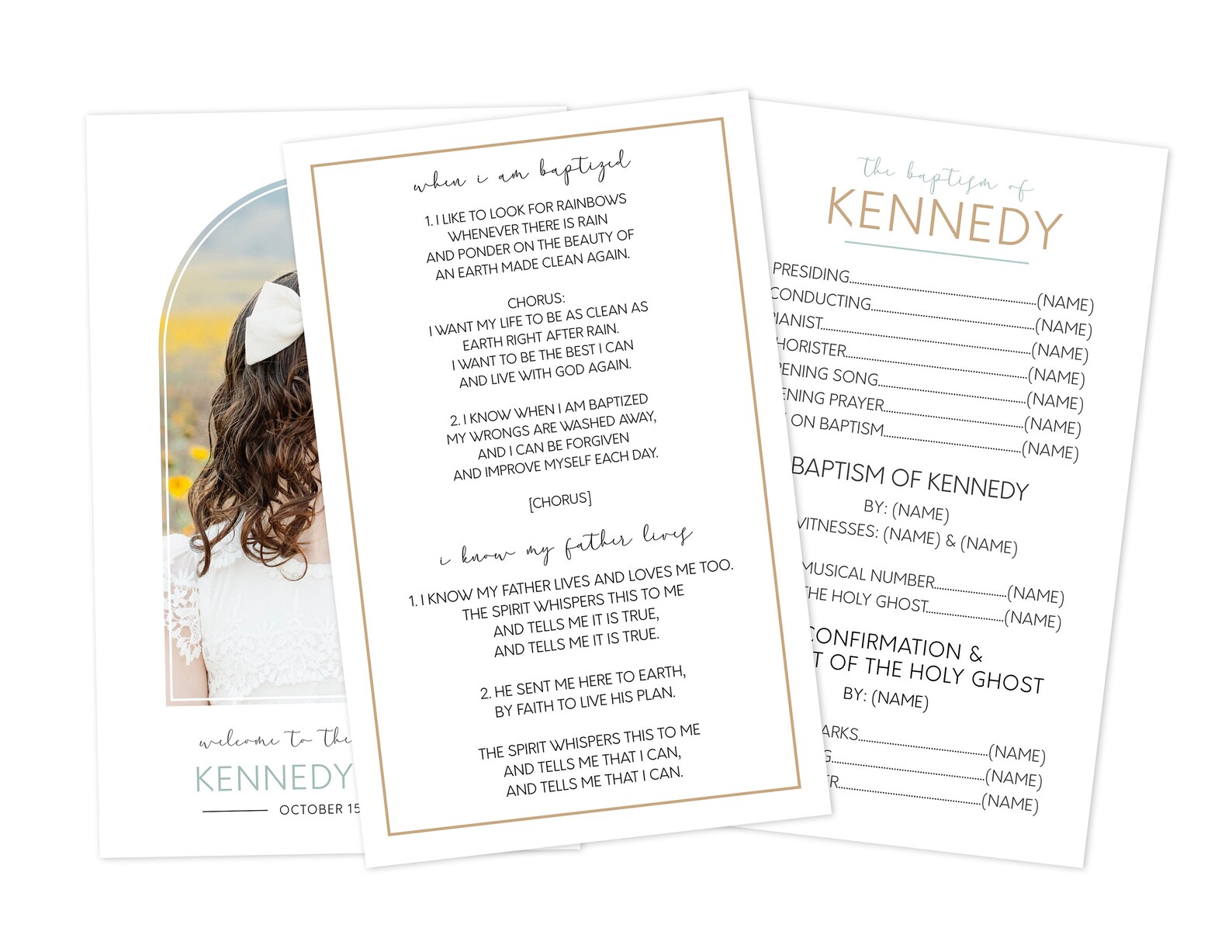 LDS Baptism Program Editable Template With Photo Modern Minimalist ...