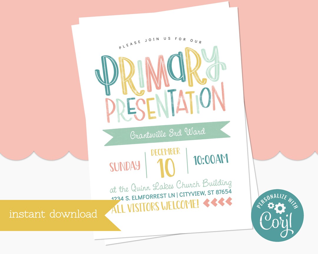 Primary Presentation Invitation Template - Editable LDS Primary ...