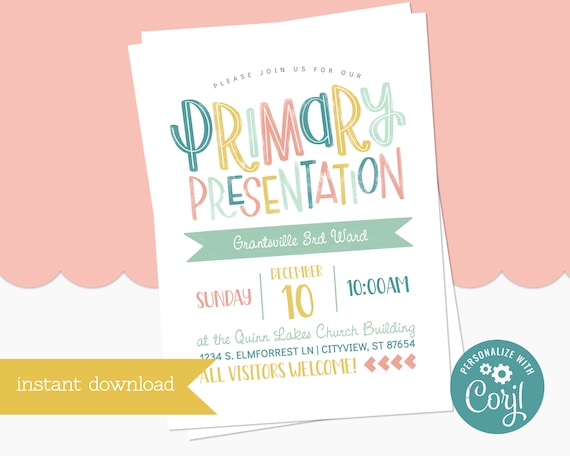 Primary Presentation Invitation Template Editable LDS - Etsy