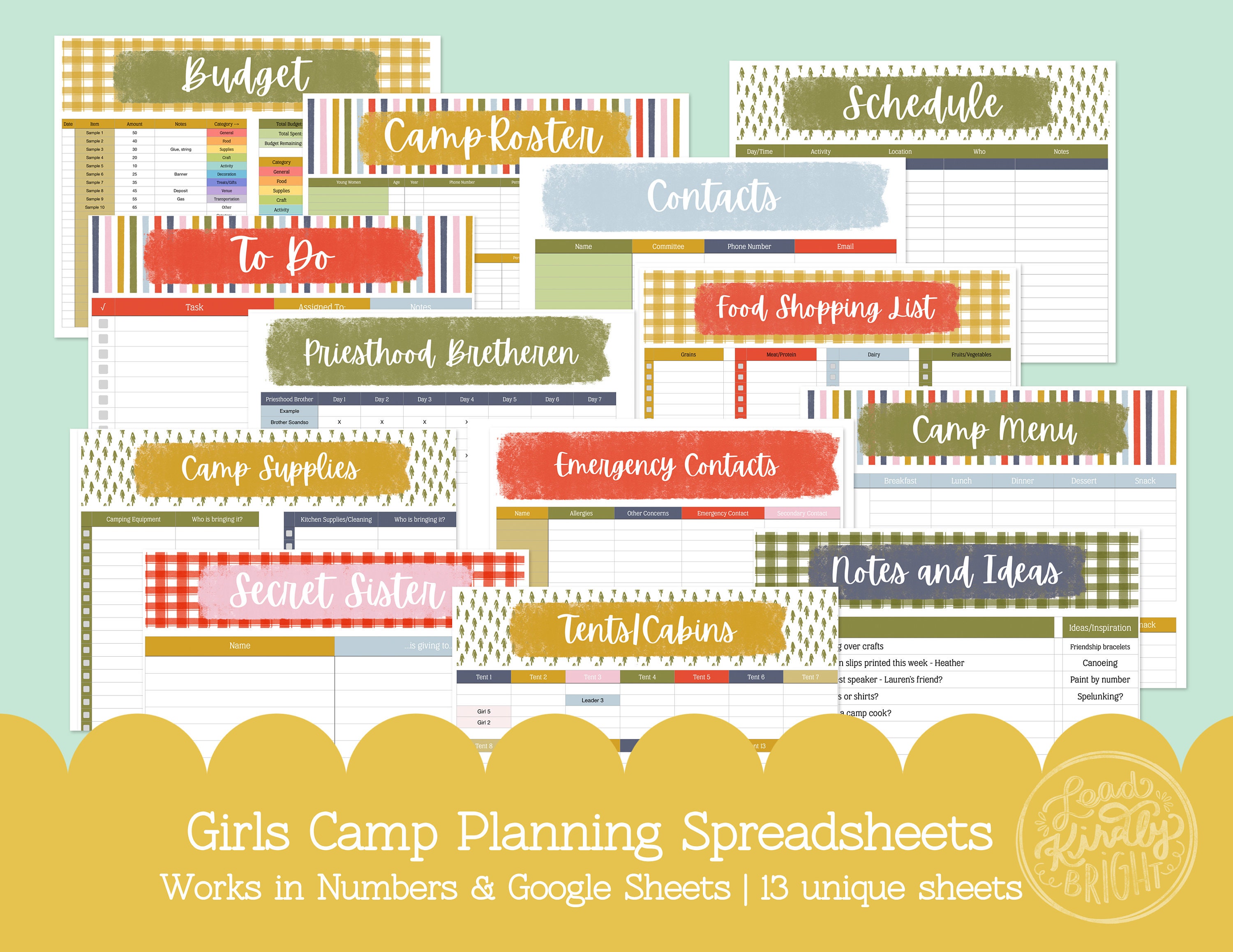 LDS Girls Camp Planner - Editable Spreadsheets Digital Planner - Budget ...