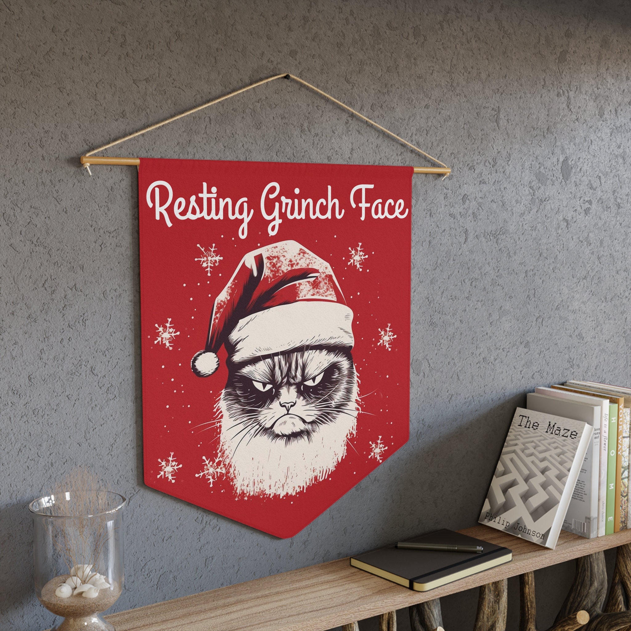 Cat Holiday Pennant / Door Sign / Banner Christmas resting Grinch Face ...