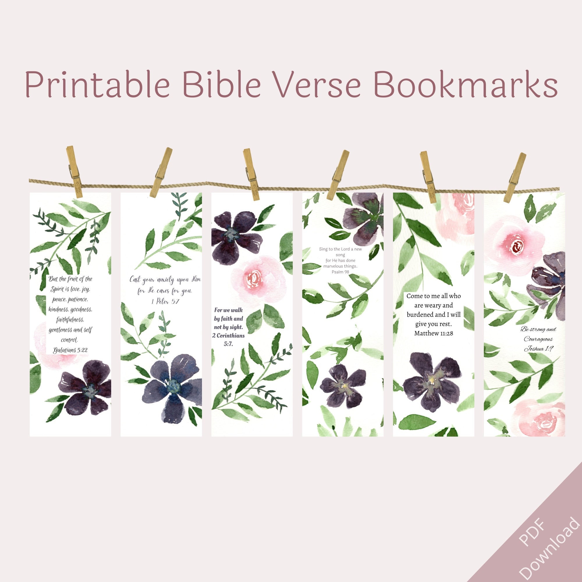 Printable Floral Bible Verse Bookmark Set, Cute Spring Biblical ...
