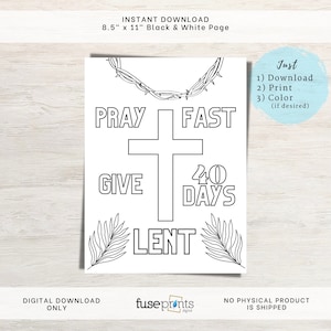 Pray Fast Give 40 Days Lent Coloring Page | Cross Coloring Page ...