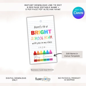 EDITABLE Bright School Year Gift Tag Printable | Back to School Gift ...