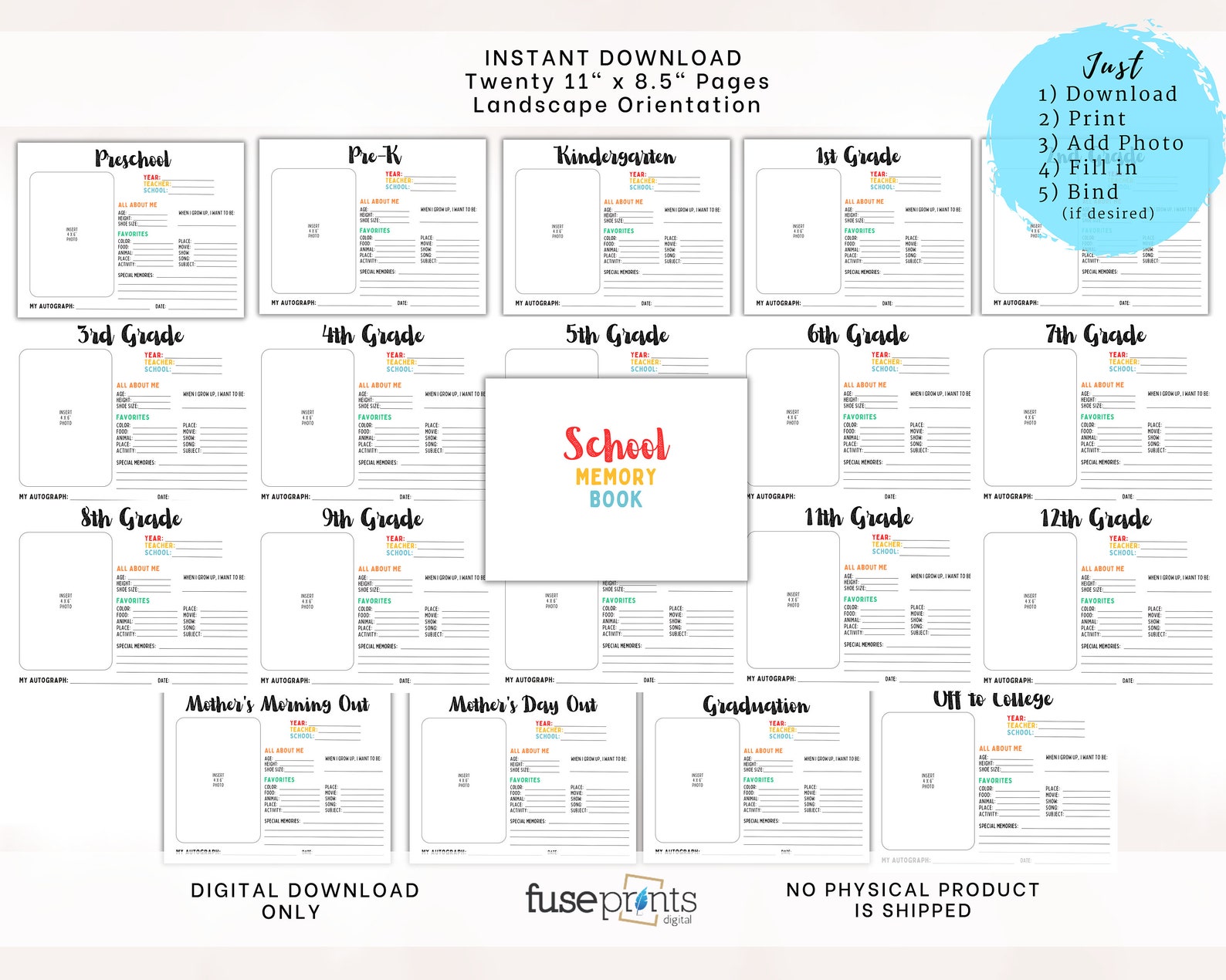 Printable School Memory Book | School Year Questions | Kids Keepsake ...