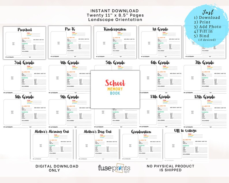 Printable School Memory Book | School Year Questions | Kids Keepsake ...