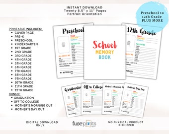 Printable School Memory Book | School Year Questions | Kids Keepsake ...