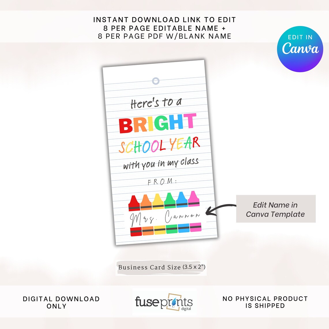 EDITABLE Bright School Year Gift Tag Printable | Back to School Gift ...