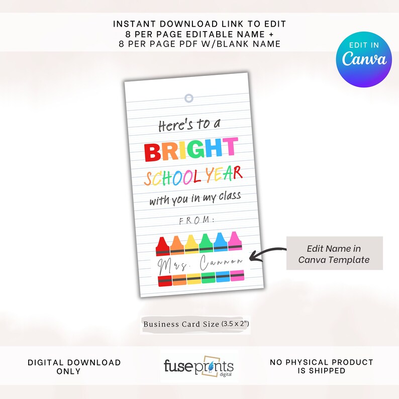 EDITABLE Bright School Year Gift Tag Printable | Back to School Gift ...