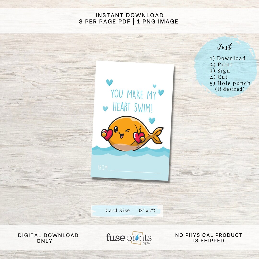 You Make My Heart Swim Fish Valentine Card Printable | Goldfish ...