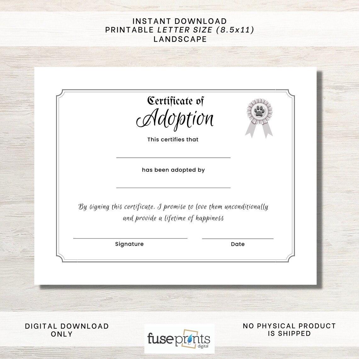 Pet Adoption Certificate | Pet Paw Adoption Certificate | Rescue ...