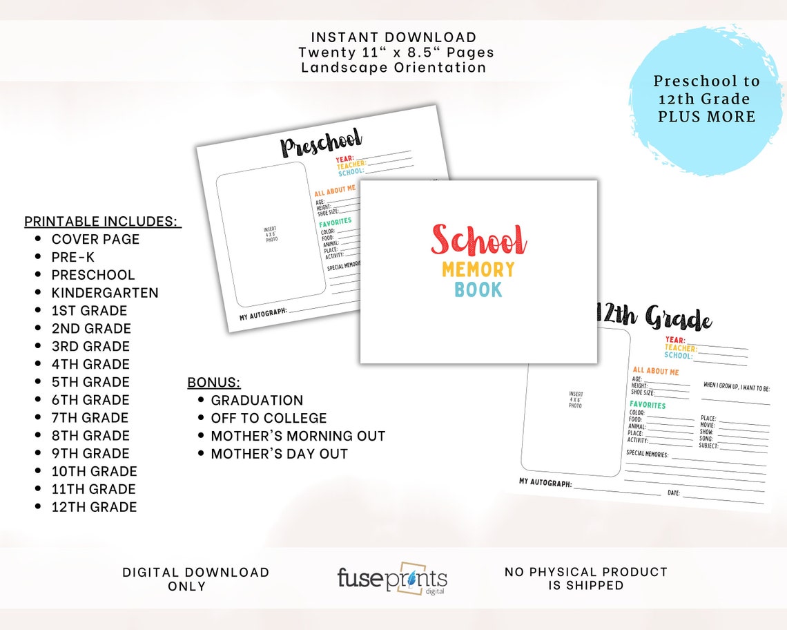 Printable School Memory Book | School Year Questions | Kids Keepsake ...