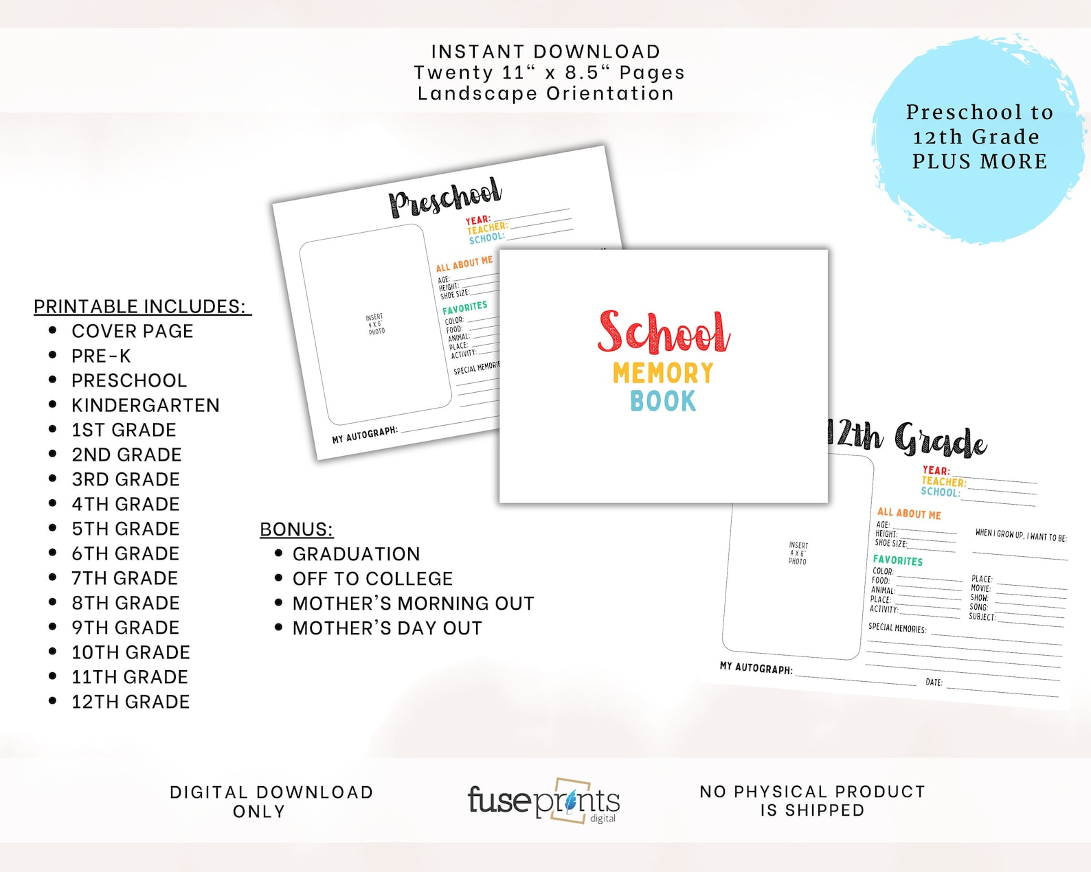Printable School Memory Book | School Year Questions | Kids Keepsake ...