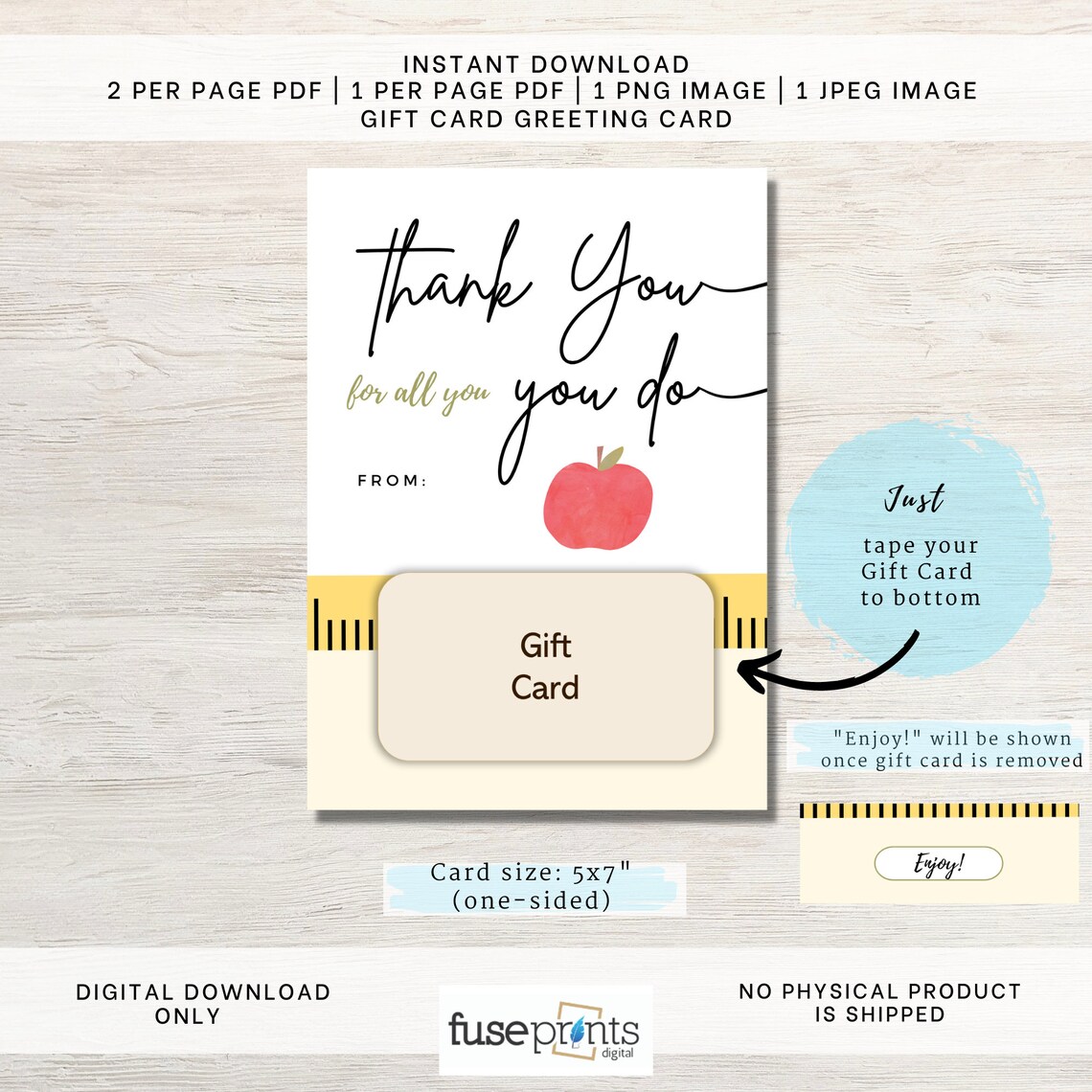 Teacher Appreciation Printable Gift Card Holder Thank You - Etsy